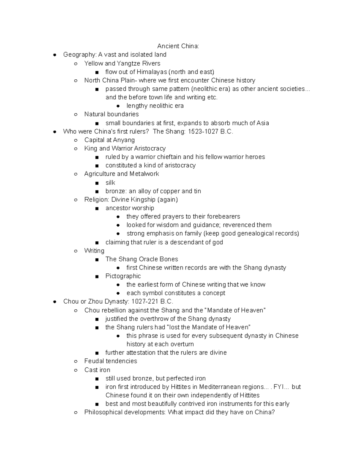 Lecture Topic 6 - Ancient China - Ancient China: Geography: A vast and ...