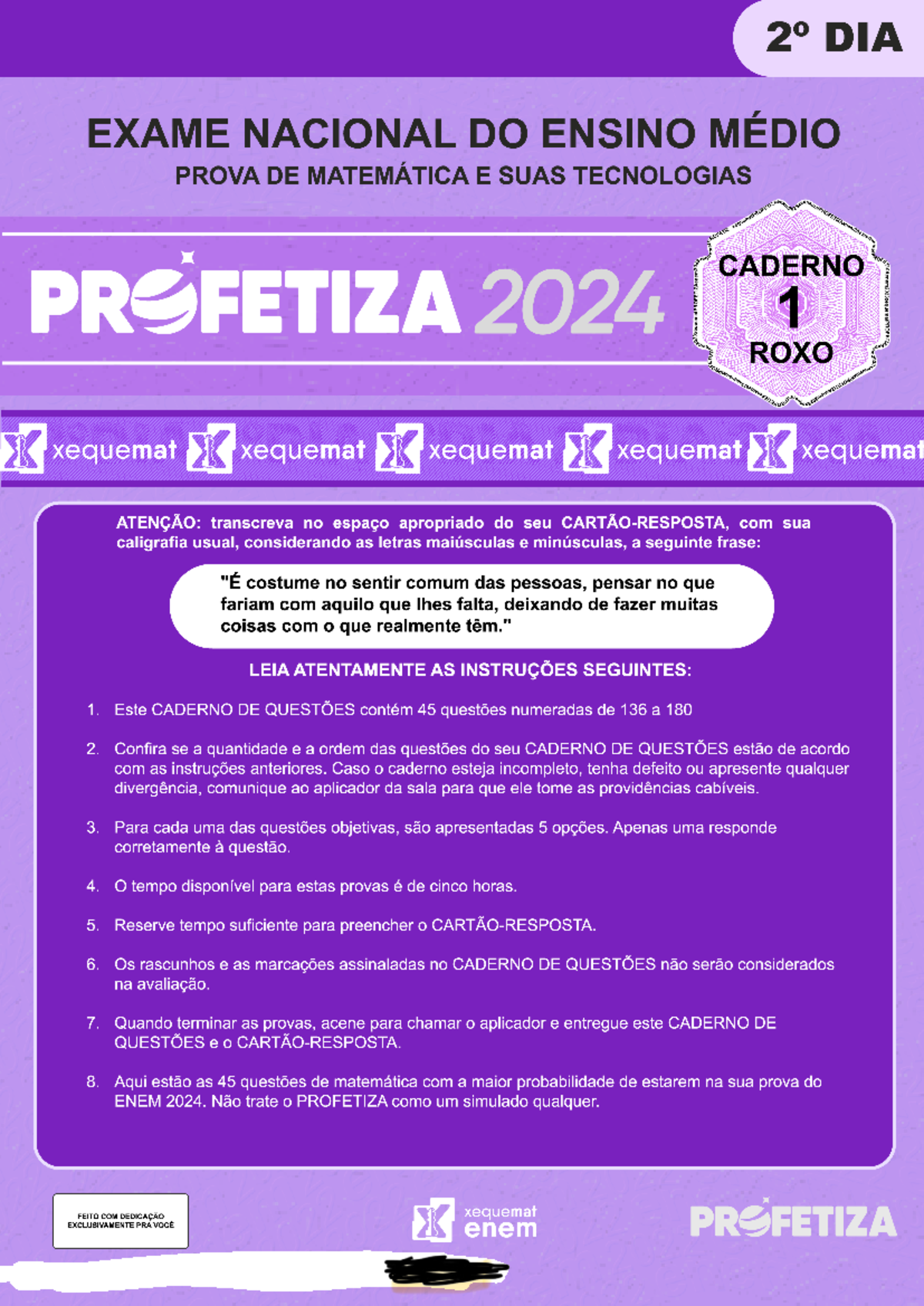 Xequematenem-simulado Profetiza 2024 - CN • 2º ADI• C A DERNO 1 • x e ...
