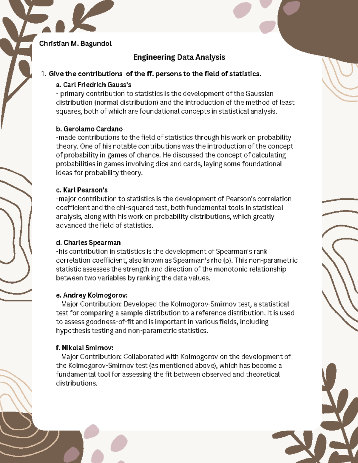 EDA Assingment 1 - wert - Engineering Data Analysis Give the ...