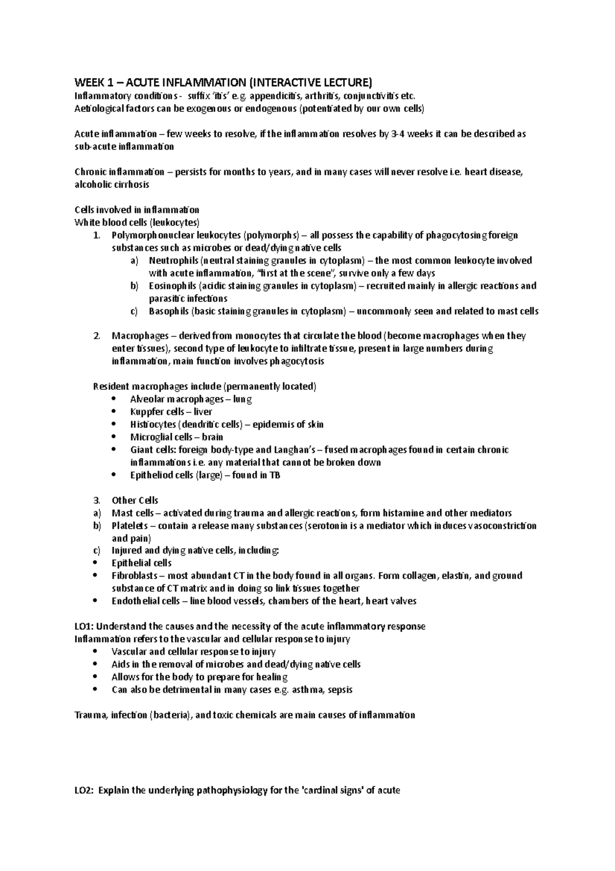 Inflammation - Lecture notes 1 - WEEK 1 ACUTE INFLAMMATION (INTERACTIVE ...