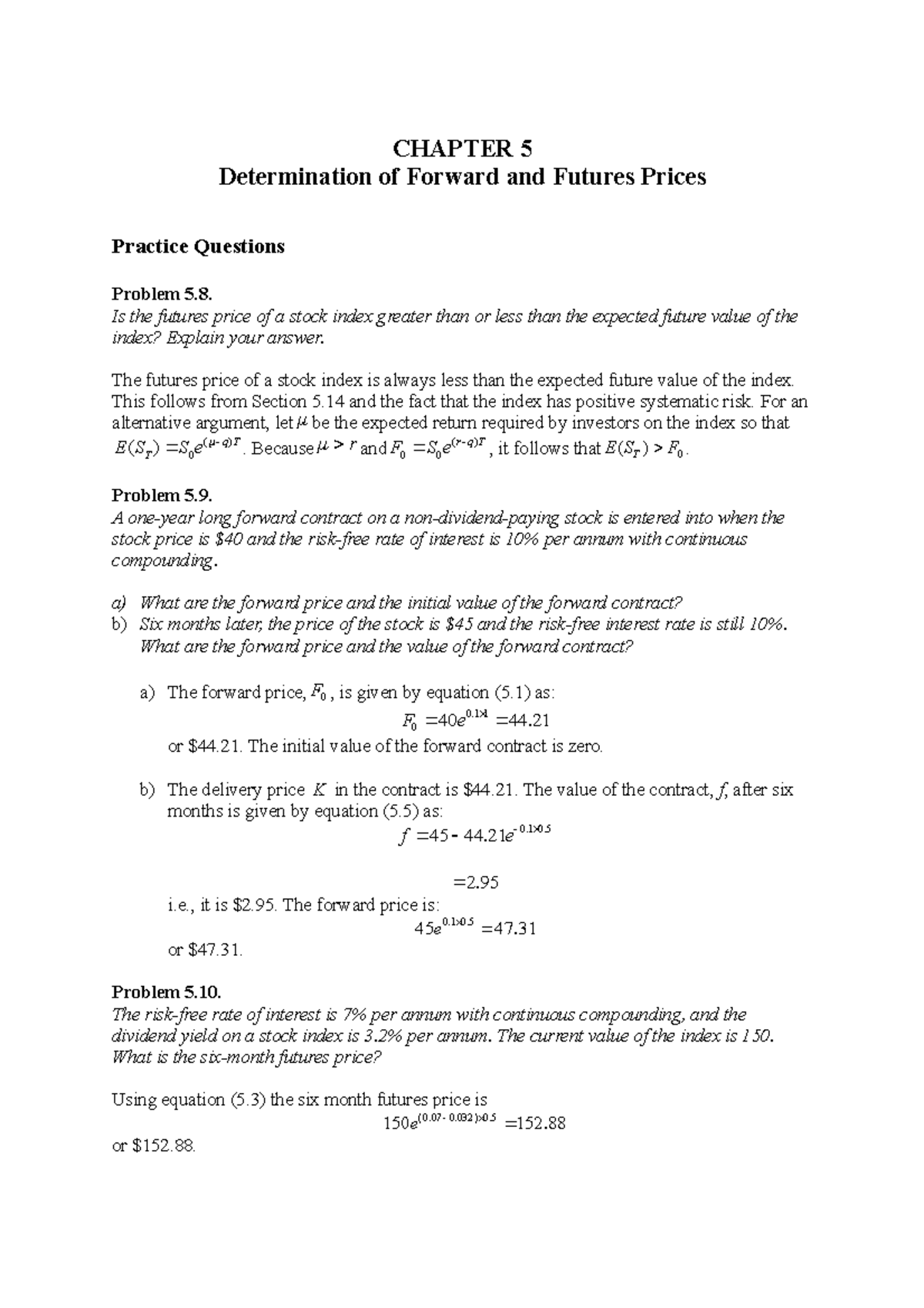 Hull Fund 9e Ch05Problem Solutions - CHAPTER 5 Determination of Forward ...