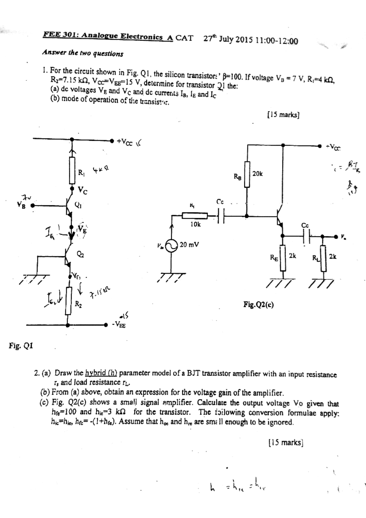 FEE 301 CAT (2015 .7.27) 1 - Electrical engineering - Studocu