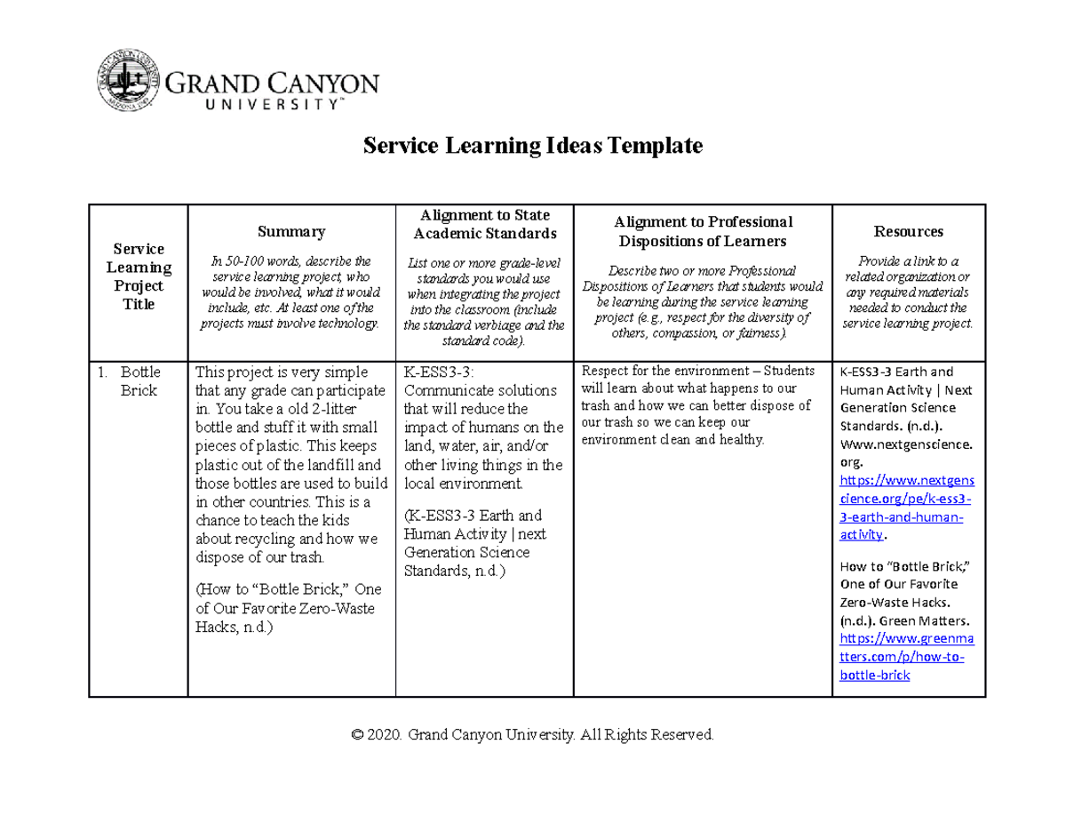 Service Learning - Topic 4 - EDU-330 - GCU - Studocu