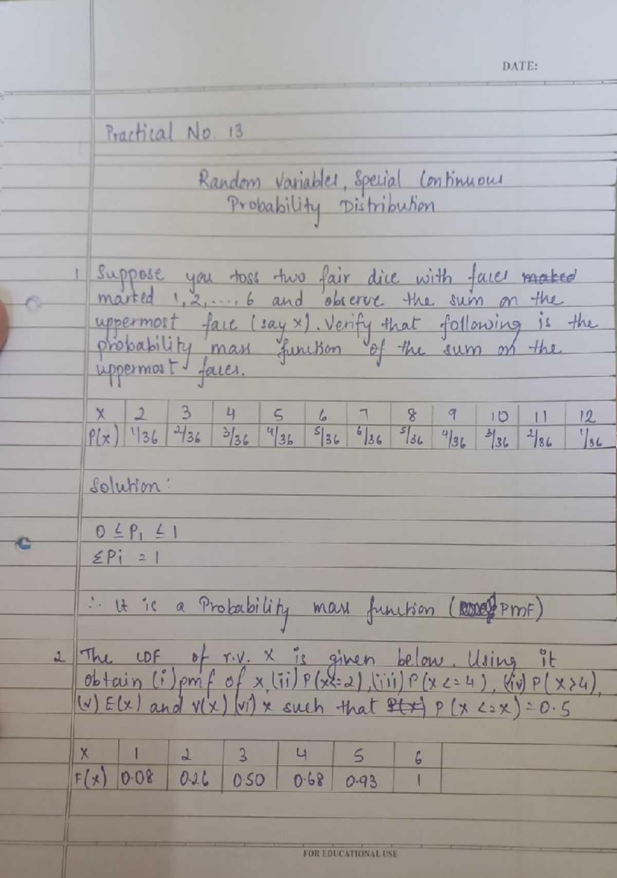Statistics practical notes from 13 to 15 - X Pracital No. 13 X 2 3 ...