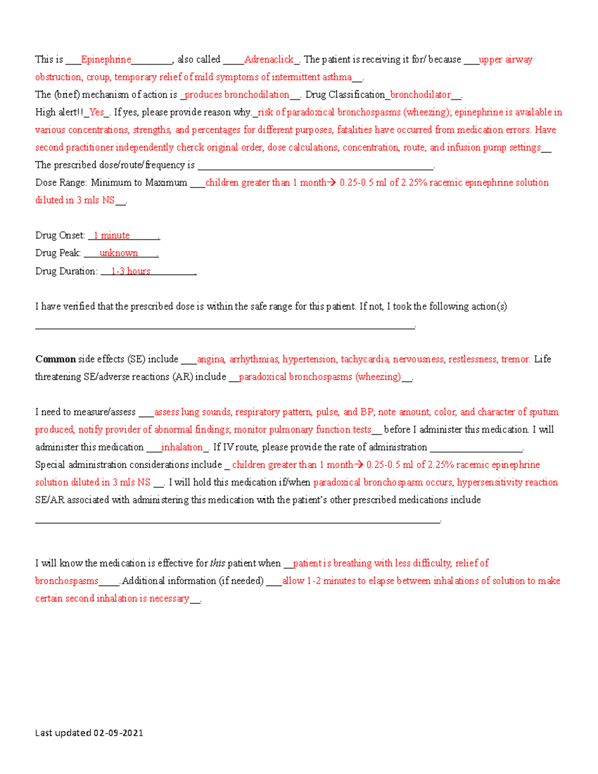 Epinephrine Drug Card - This is Epinephrine_____, also called ...