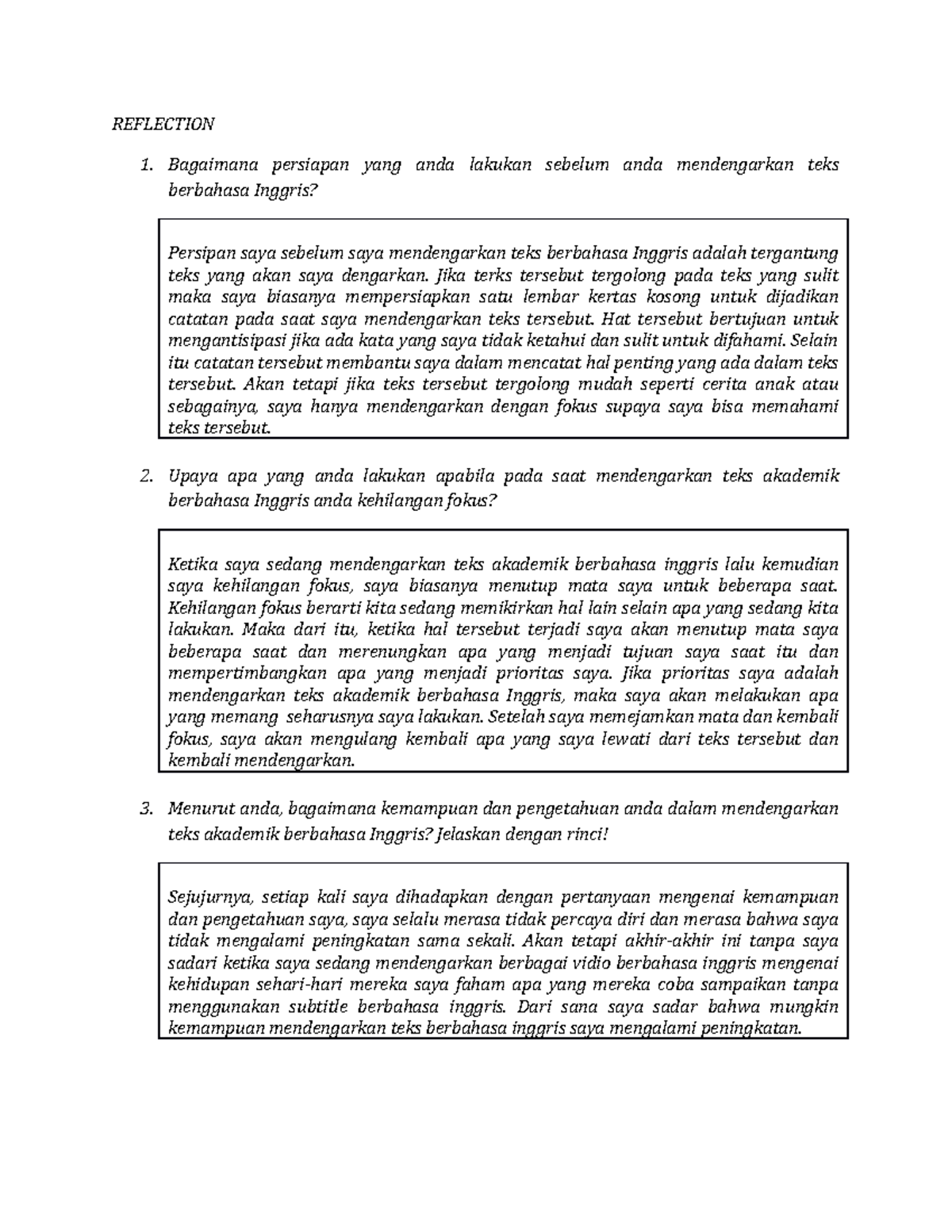 Reflection ALS - Academic Listening And Speaking Course - REFLECTION Bagaimana persiapan yang ...