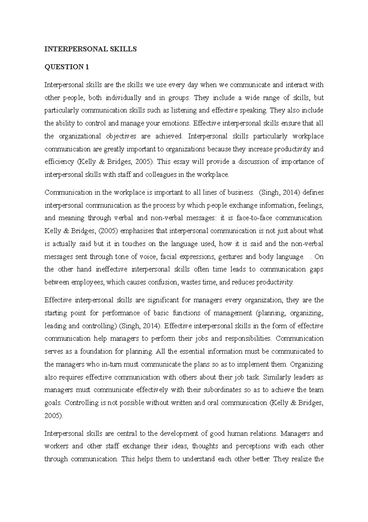 Interpersonal Skills (Assignment 01) - INTERPERSONAL SKILLS QUESTION 1 ...