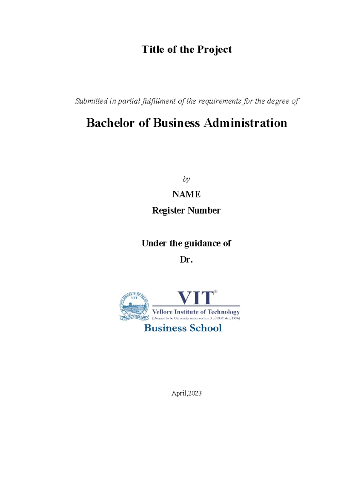 BBA Capstone Project Report Format - Title of the Project Submitted in ...