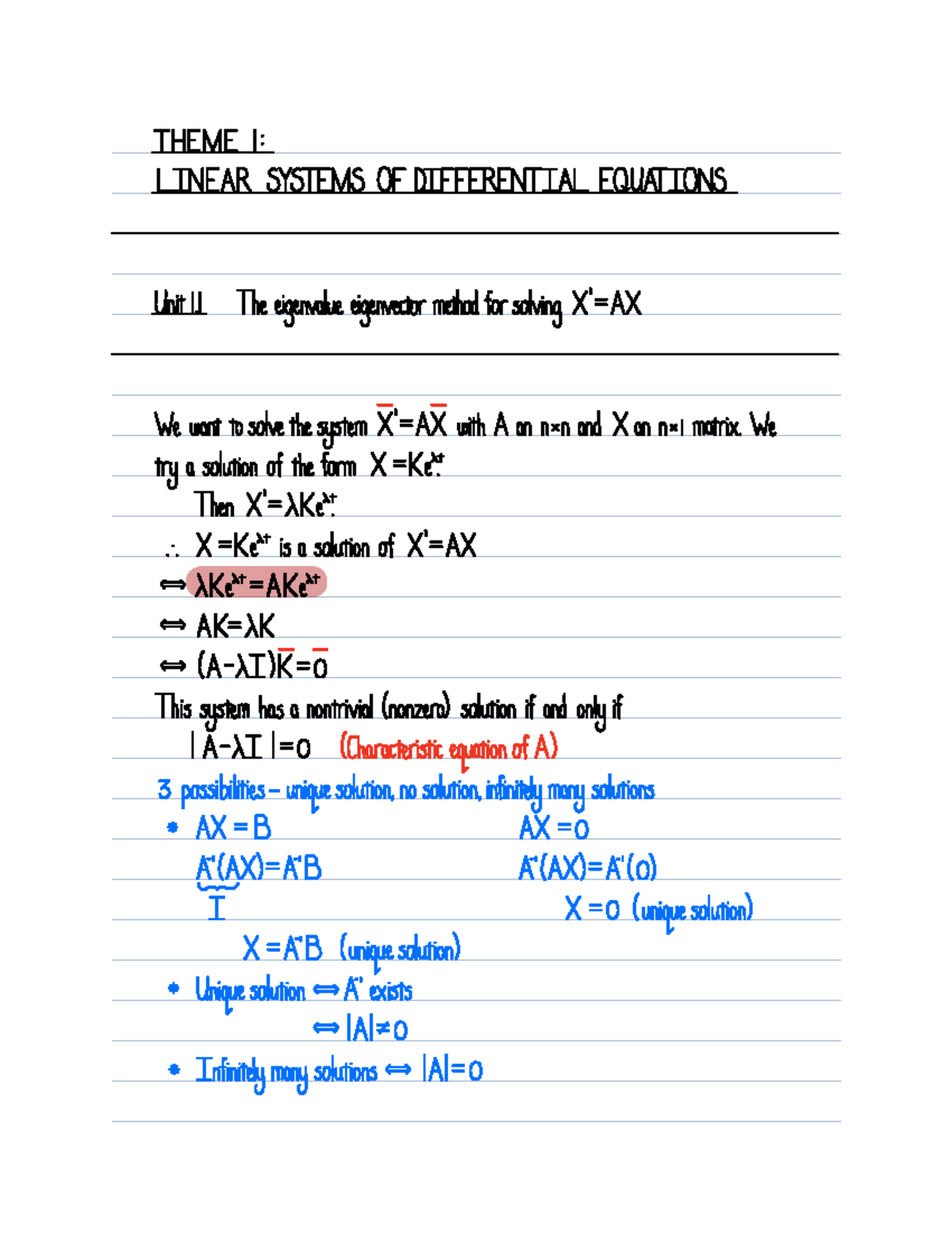 Theme 1 Linear Systems of Differential Equations - ####### SS SO I J ...