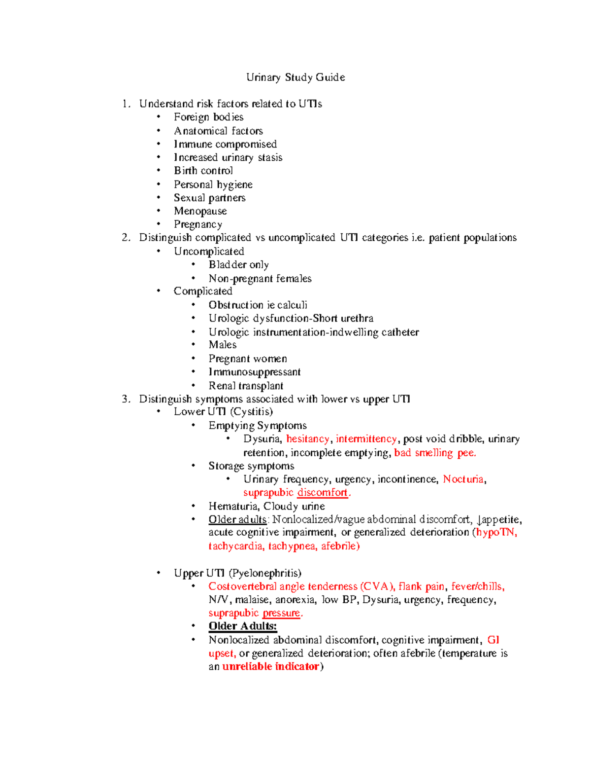 Urinary System Blueprint - Urinary Study Guide Understand risk factors ...