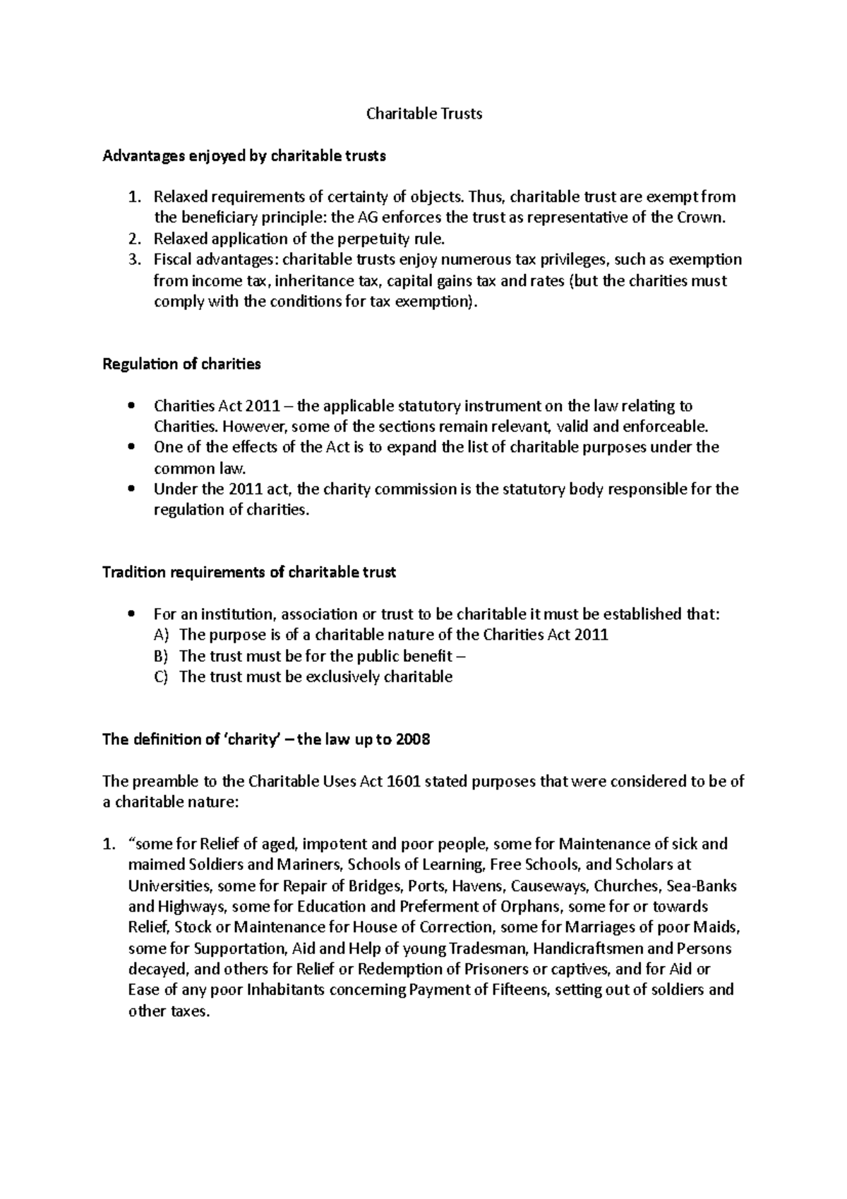Charitable trusts notes - Charitable Trusts Advantages enjoyed ...