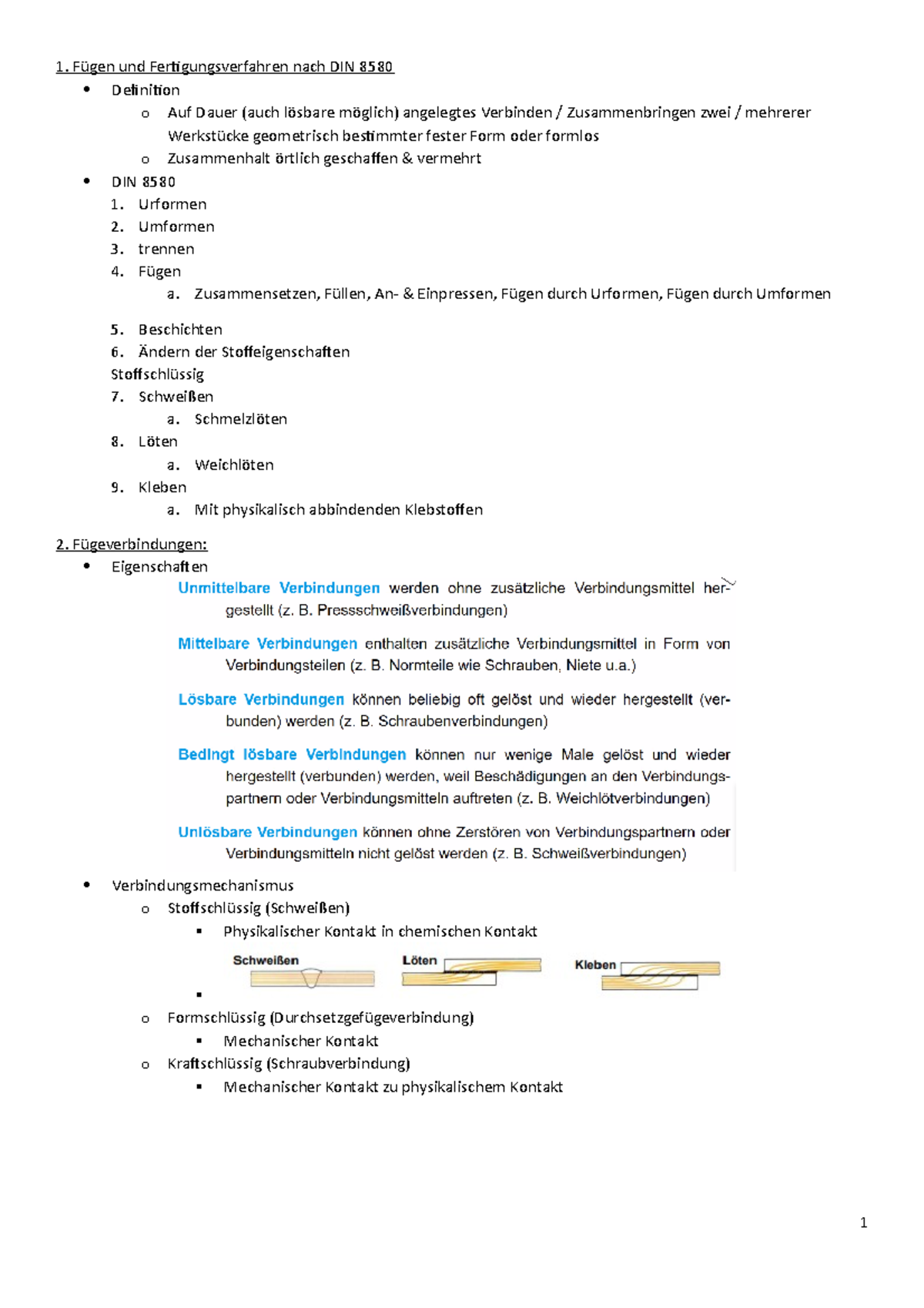 Zusammenfassung GFL Fügen - Fügen und Fertigungsverfahren nach DIN 8580 ...