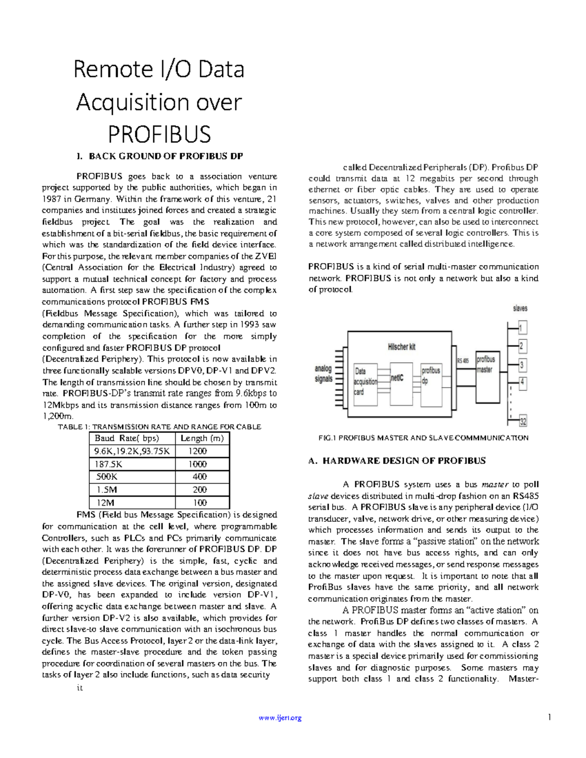 Remote io data acquisition over profibus - ijert 1 Remote I/O Data ...
