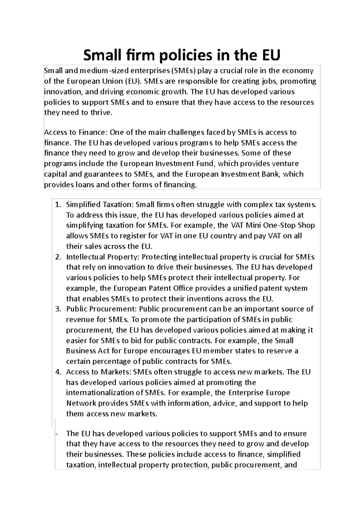 Small firm policies in the EU - SMEs are responsible for creating jobs ...