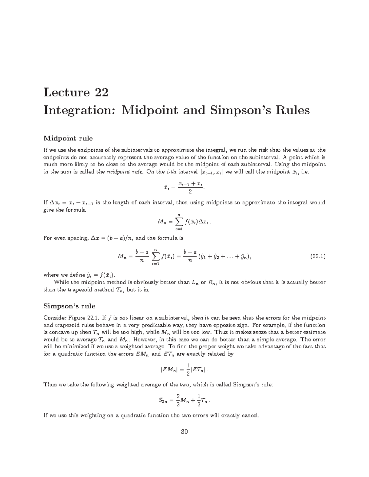 Lecture 22 MATH 3600 Spring 2015 - Lecture 22 Integration: Midpoint and ...