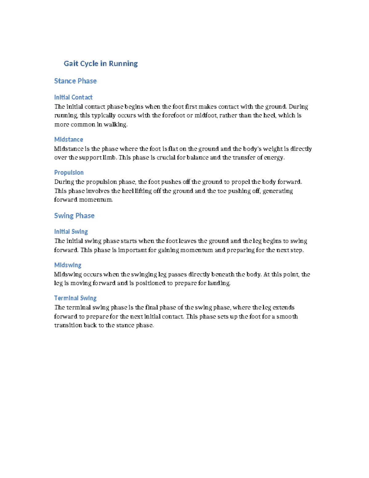 application of kinesiology in running - Gait Cycle in Running Stance ...
