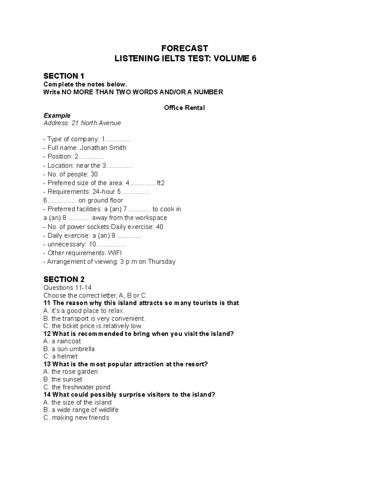 Listening 1 - Hdjahgdjsdbsjdbdnbsdbdnbs - FORECAST LISTENING IELTS TEST ...