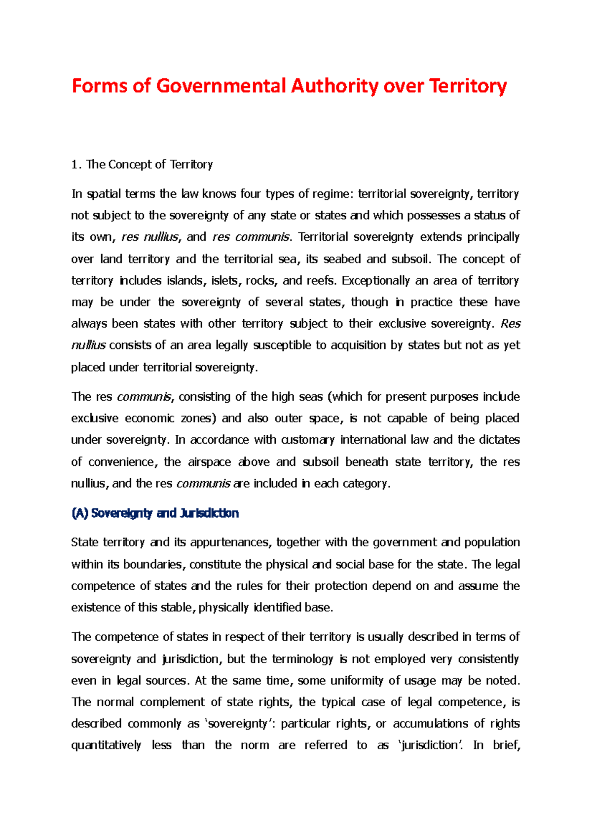 Forms of Governmental Authority over Territory - Territorial ...