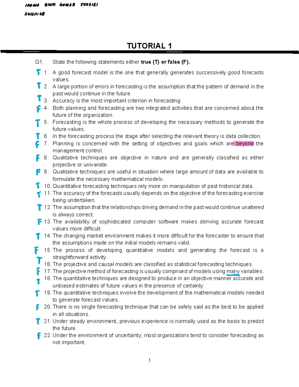 Tutorial 1 STA250 - ####### TUTORIAL 1 Q1. State the following ...