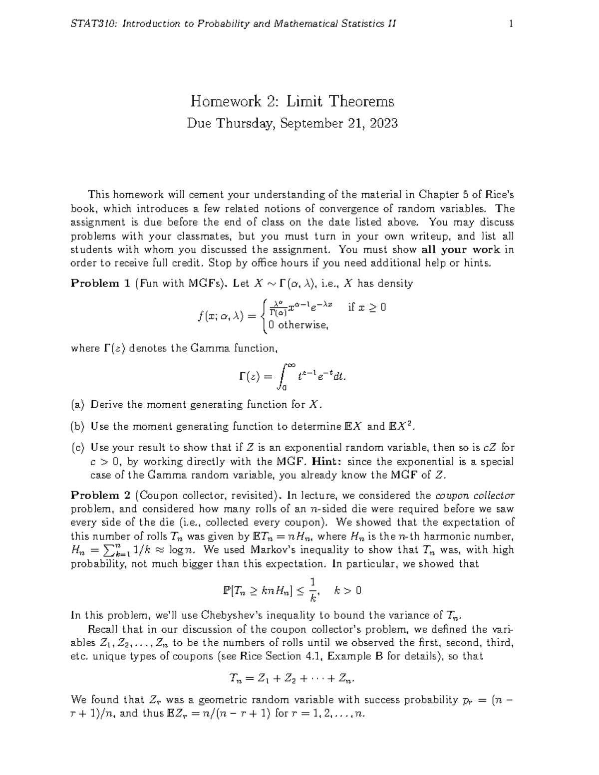 Homework 02 - hw2 - STAT310: Introduction to Probability and Mathematical Statistics II 1 ...