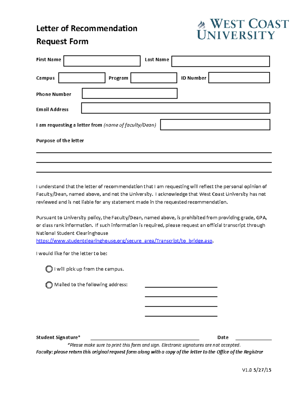 Letter of Recommendation Request Form - V1 5/27/ Letter of ...