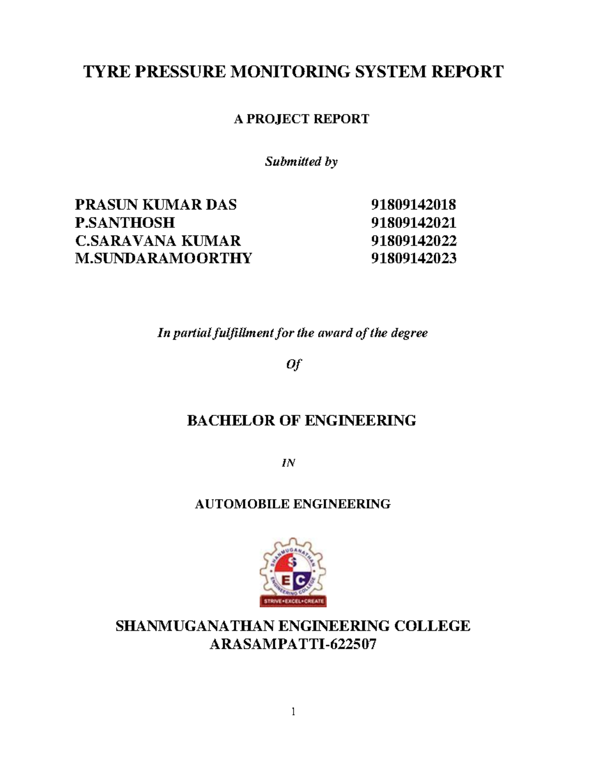TPMS Project Final-2 - TYRE PRESSURE MONITORING SYSTEM REPORT A PROJECT ...
