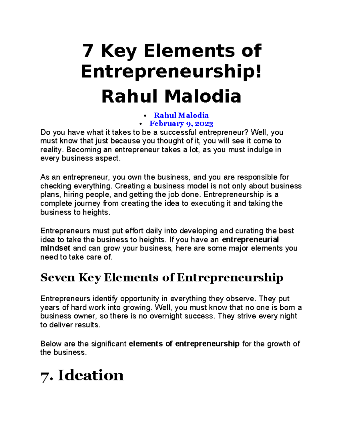 7 Key Elements of Entrepreneurship - 7 Key Elements of Entrepreneurship ...