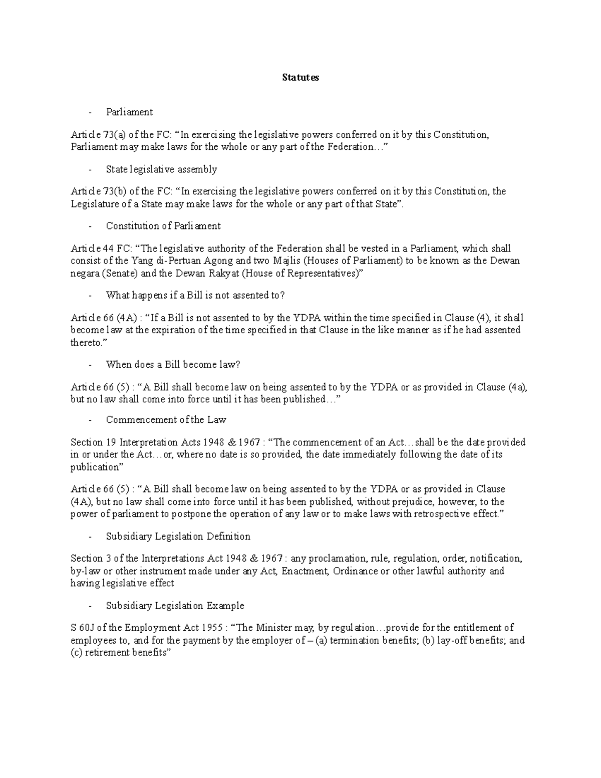 Sources of law (mls statute) - Statutes Parliament Article 73(a) of the ...