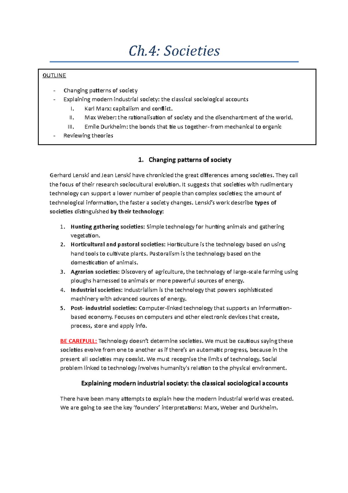 Chapter 4. Societies - Ch: Societies 1. Changing patterns of society ...