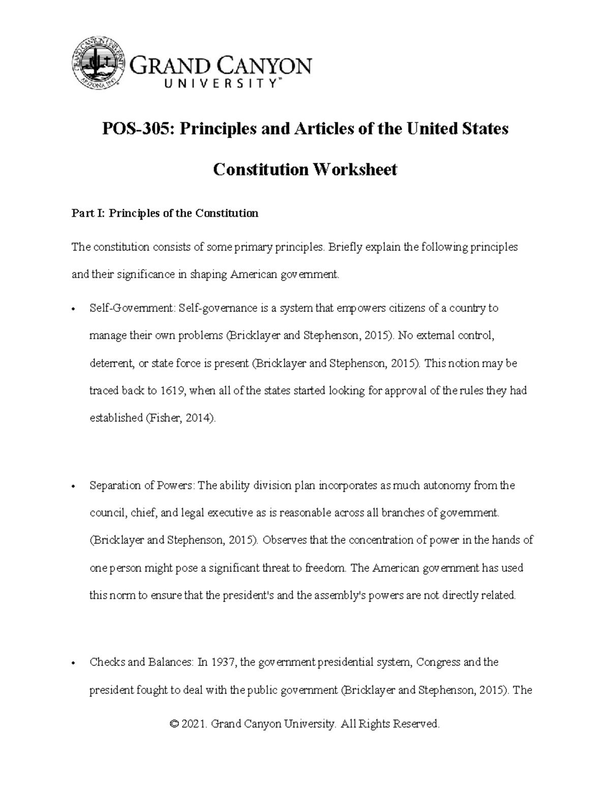 Constitution Worksheet - POS-305: Principles and Articles of the United ...