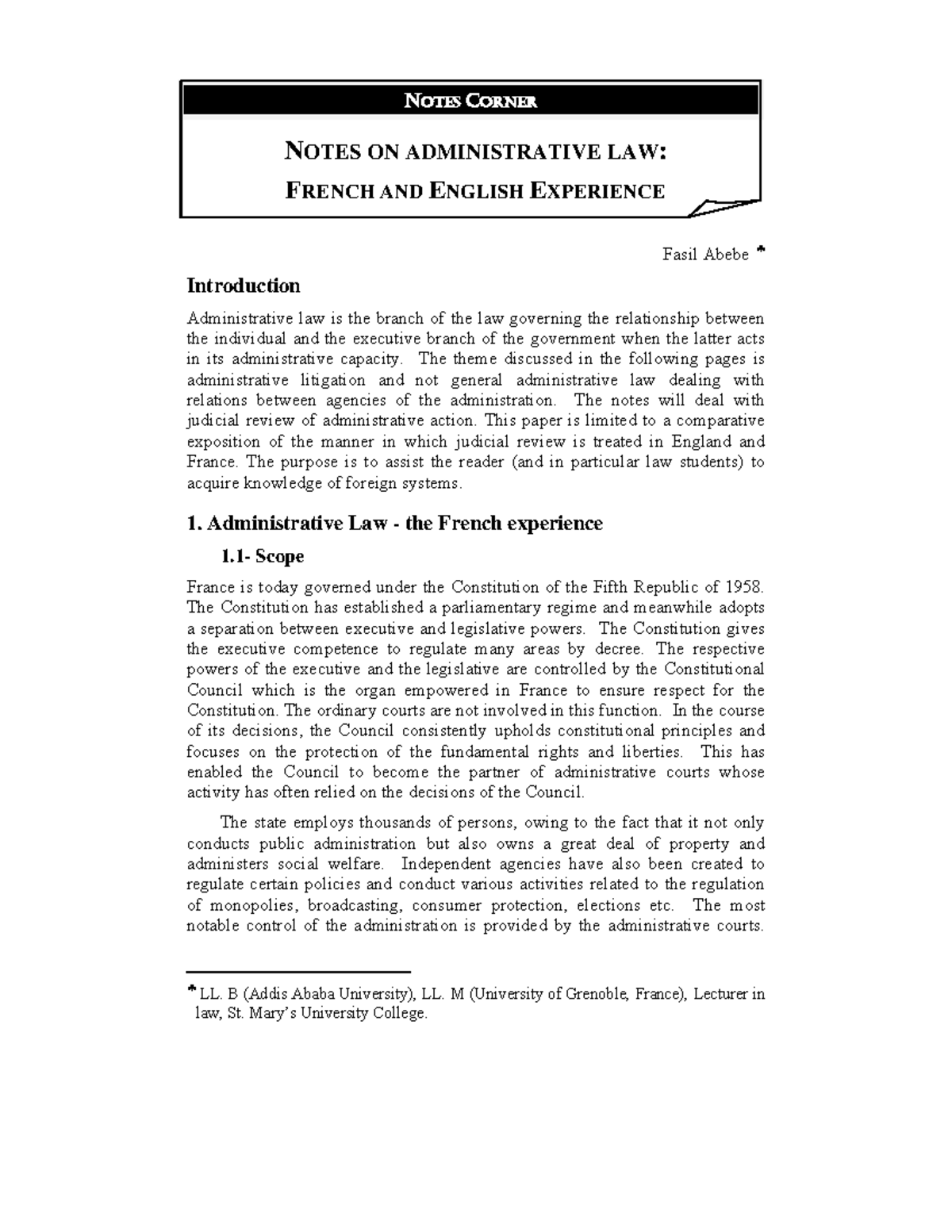 Administrative law 1 Notes - N OTES ON ADMINISTRATIVE LAW: FRENCH AND ...