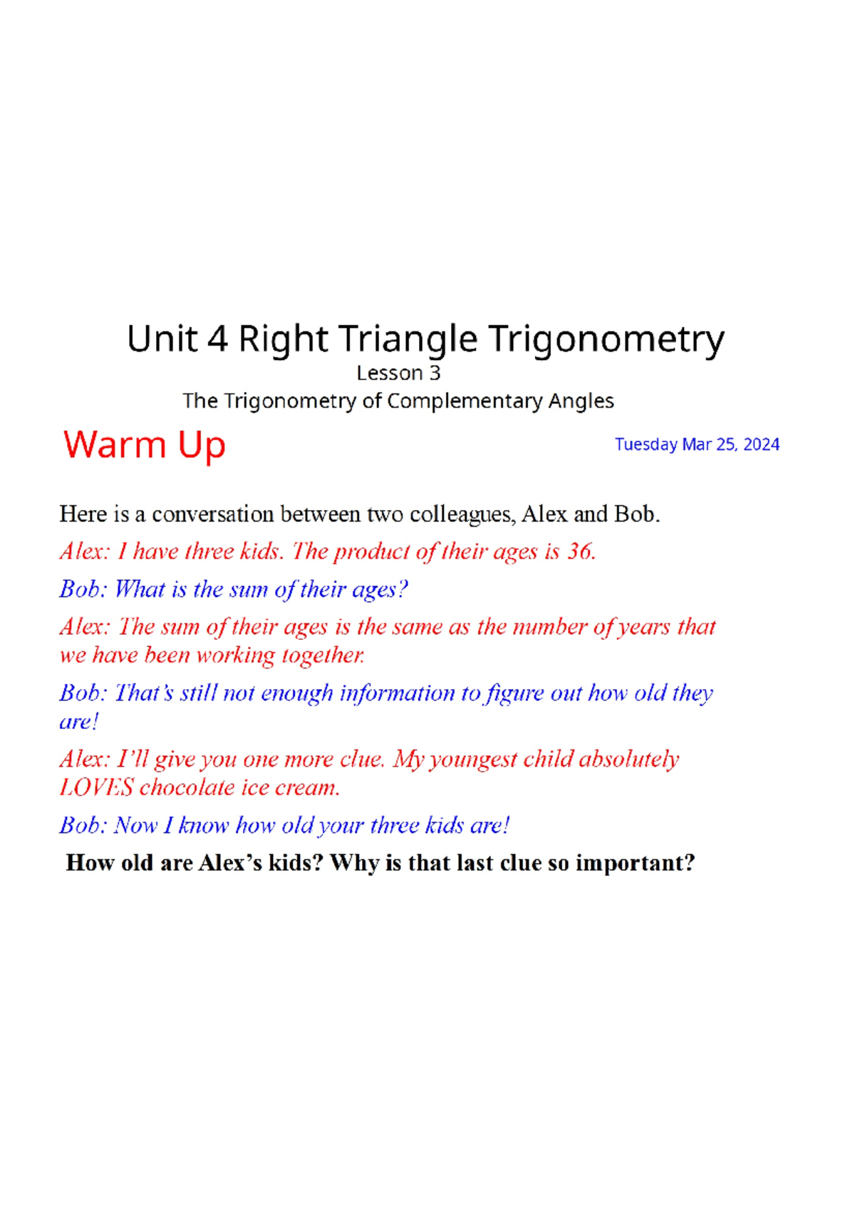 Lesson 3 Sine and Cosine of complementary angles clean-1 - Studocu