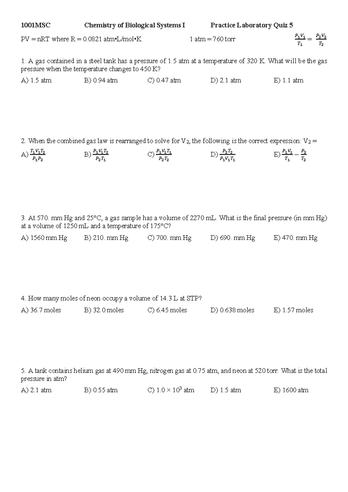 Lab practice quiz 5(1)-2 - 1001MSC Chemistry of Biological Systems I Practice Laboratory Quiz 5 ...