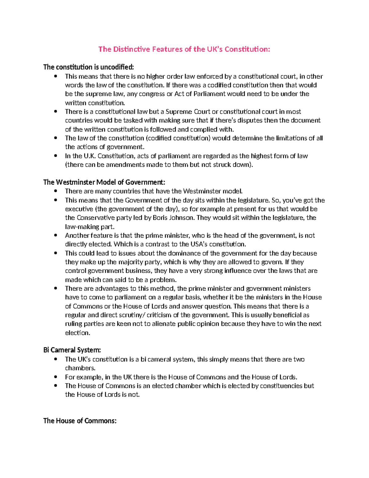 Features of UK's constitution - The Distinctive Features of the UK’s ...