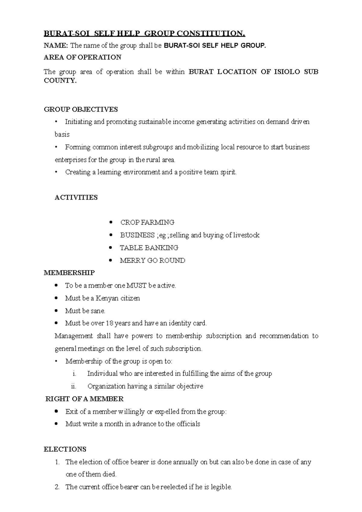 Group Constitution 4 - BURAT-SOI SELF HELP GROUP CONSTITUTION. NAME: The name of the group shall ...