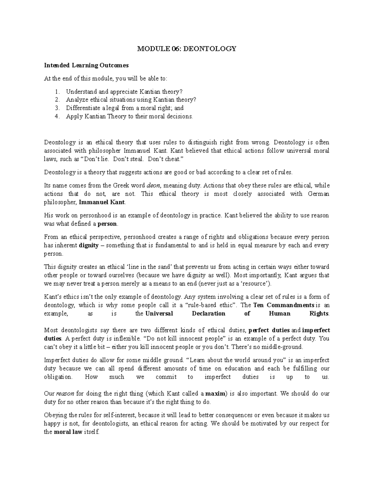 Module-06-ethics - Ethics lesson module 6 - MODULE 06: DEONTOLOGY ...