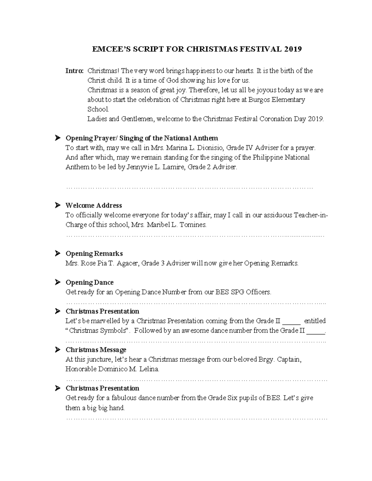 Christmas festival script - EMCEE’S SCRIPT FOR CHRISTMAS FESTIVAL 2019 ...