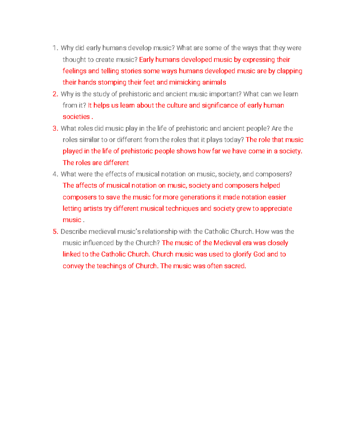 unit 6 music questions - Why did early humans develop music? What are ...