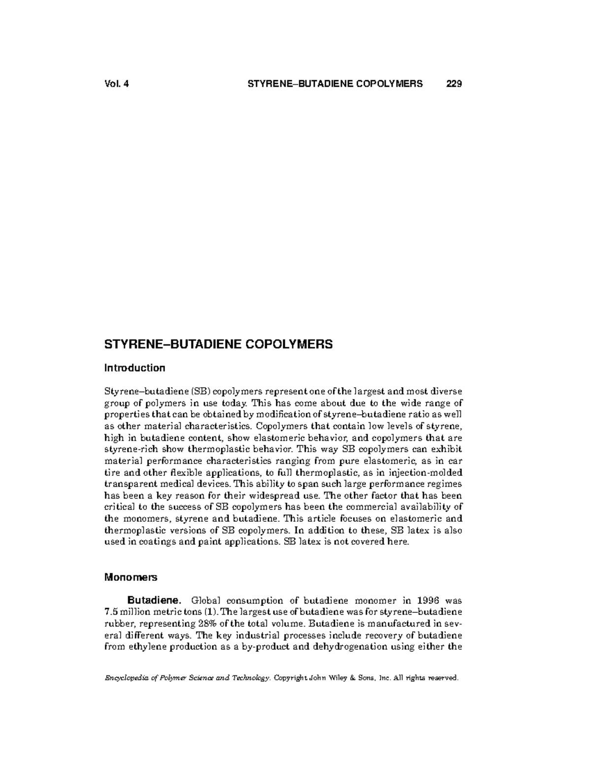 Styrene—Butadiene Copolymers - Vol. 4 STYRENE–BUTADIENE COPOLYMERS 229 ...