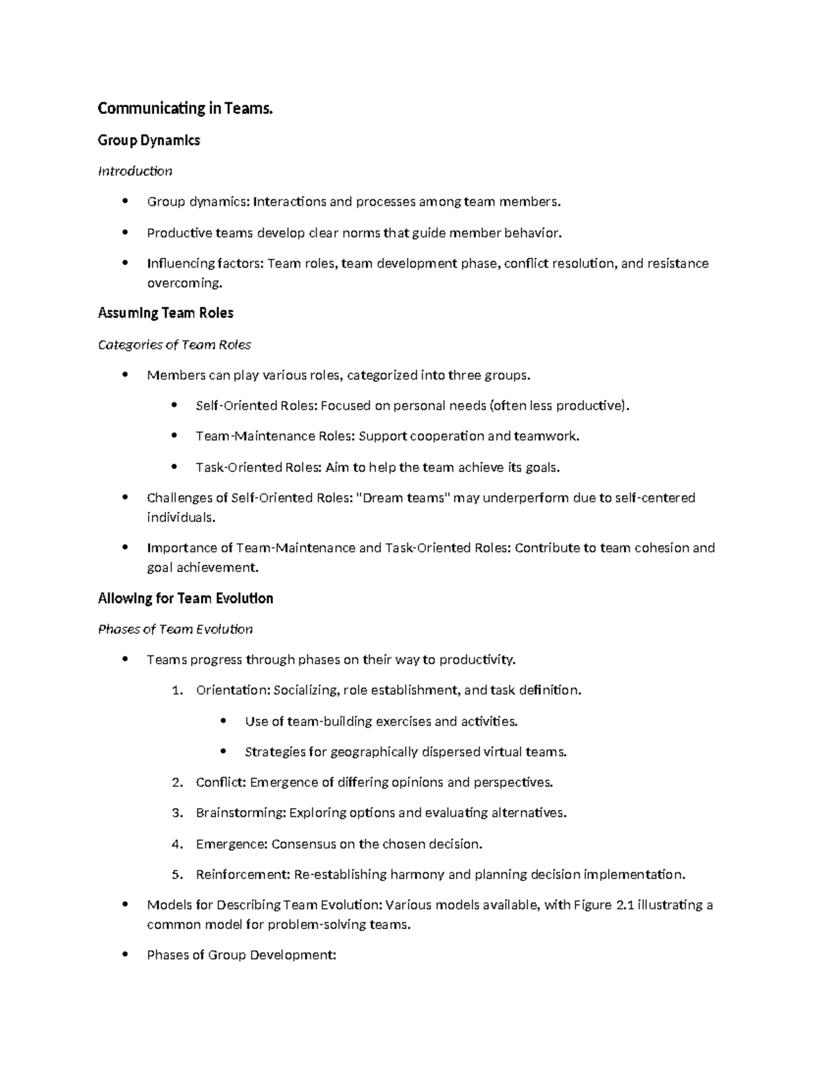 Communicating in Teams - Group Dynamics Introduction Group dynamics ...