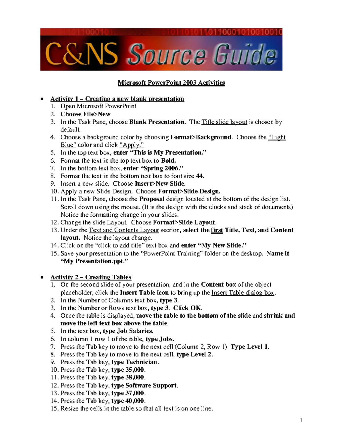 Study Notes(week 6) - Microsoft PowerPoint 2003 Activities Activity 1 ...