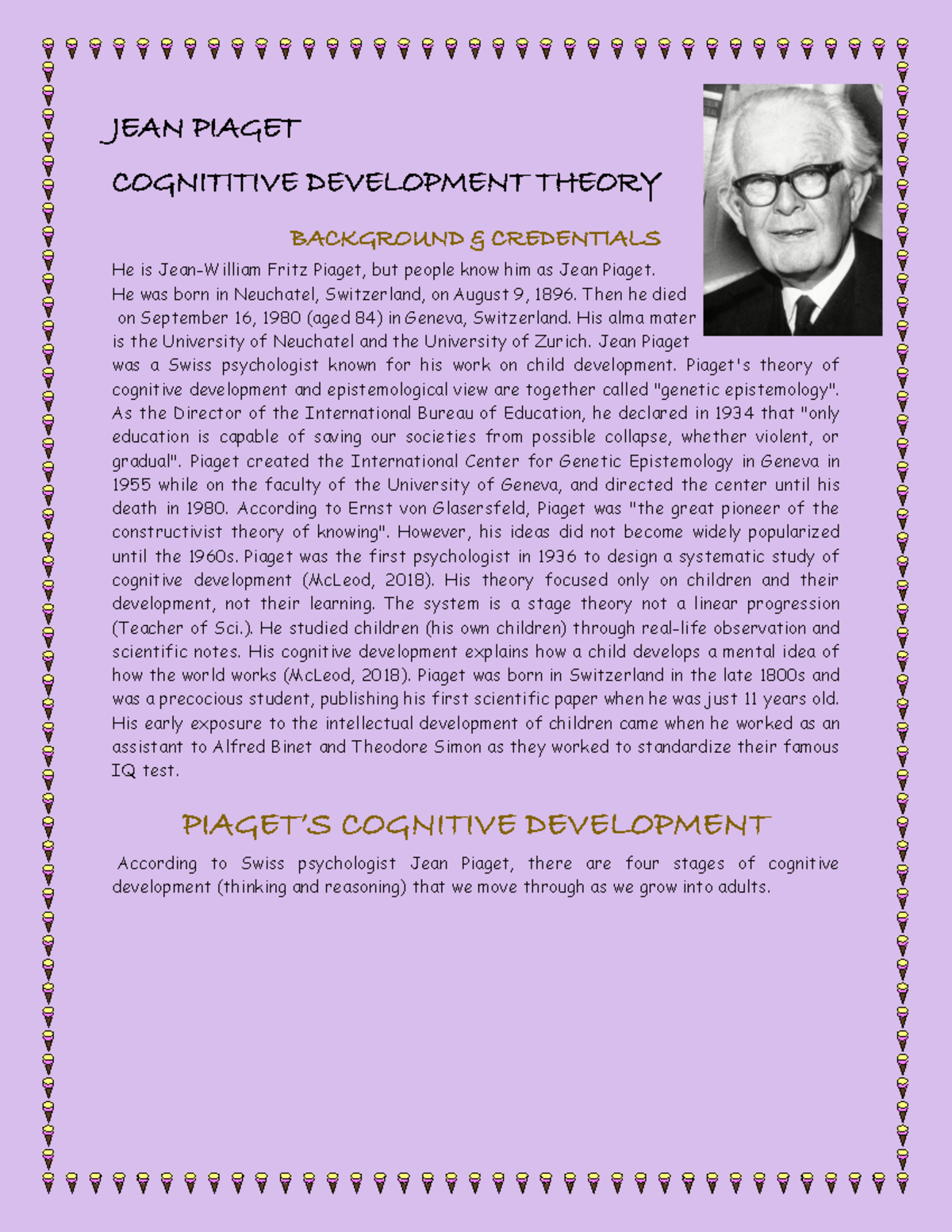JEAN Piaget - Cognitive Development - JEAN PIAGET COGNITITIVE ...