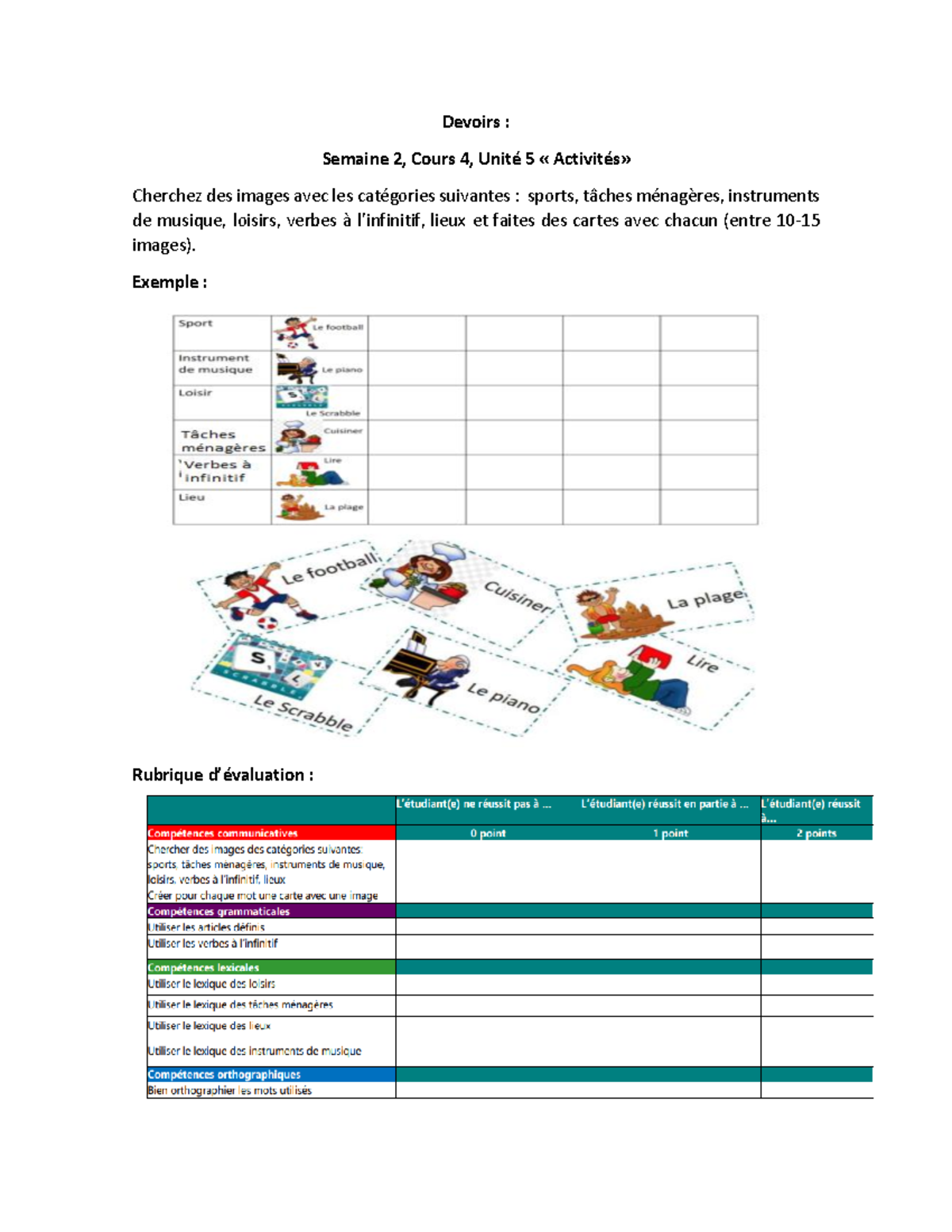 Devoirs Semaine 2 Cours 4 Unité 5 Activités - Frances - Devoirs ...