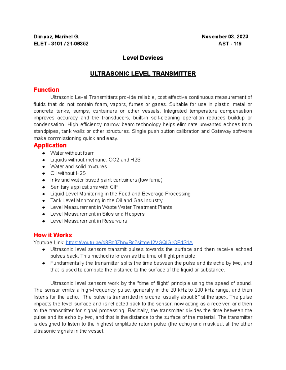 IPC Level Devices - Dimpaz, Maribel G. November 03, 2023 ELET - 3101 / ...