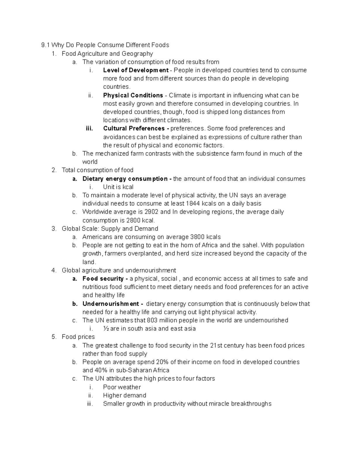 APHu G Chapter 9 Notes - 9 Why Do People Consume Different Foods 1 ...