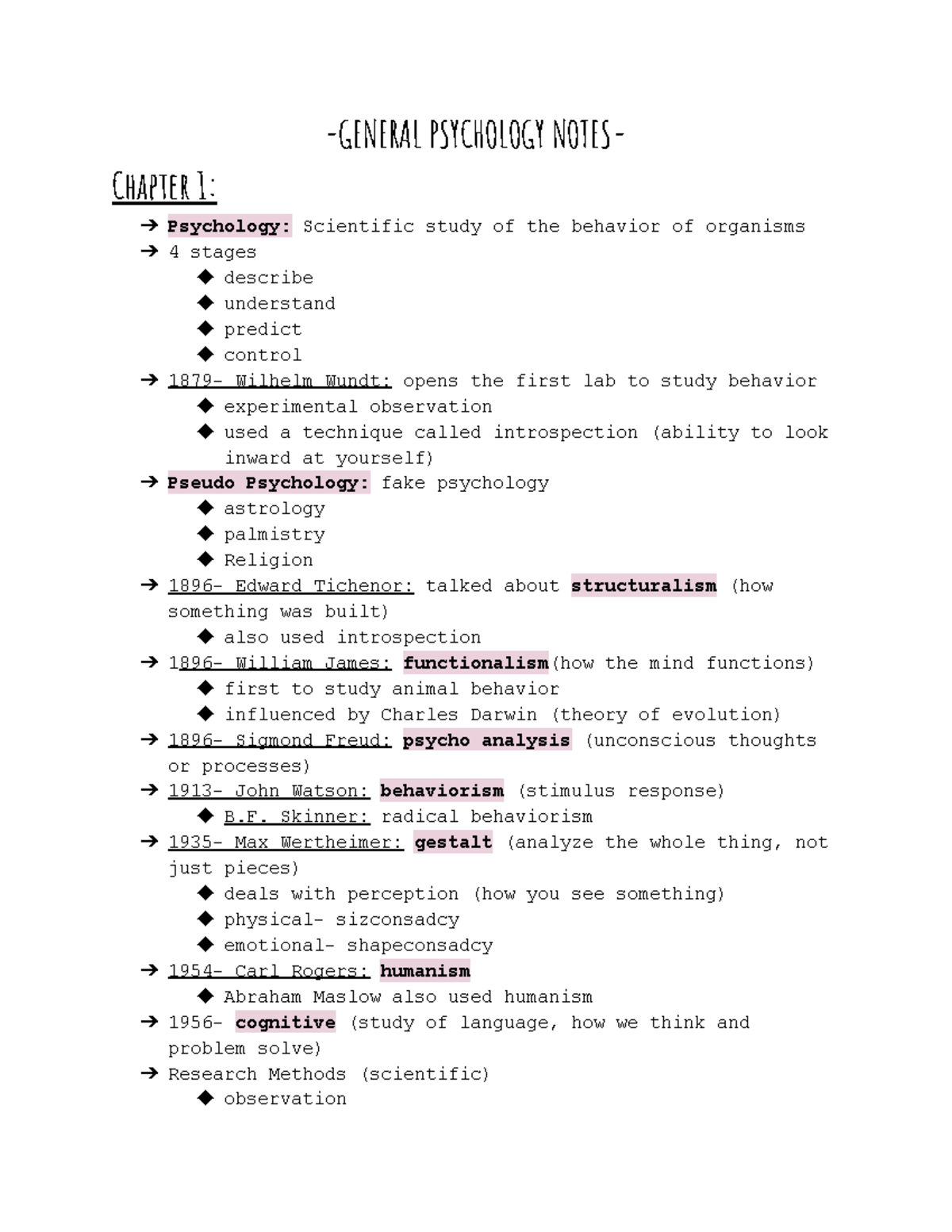 Psychology -GENERAL PSYCHOLOGY NOTES- Chapter 1: Psychology: Scientific ...