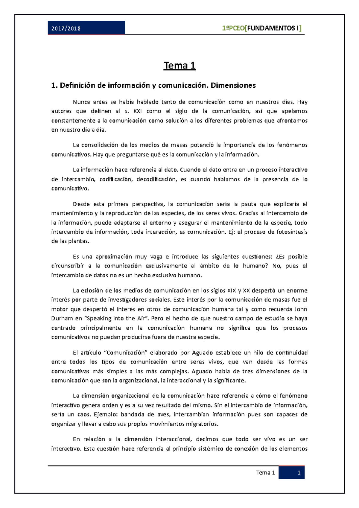 Tema 1: Definición de información y comunicación - 1ºPCEO[FUNDAMENTOS I ...