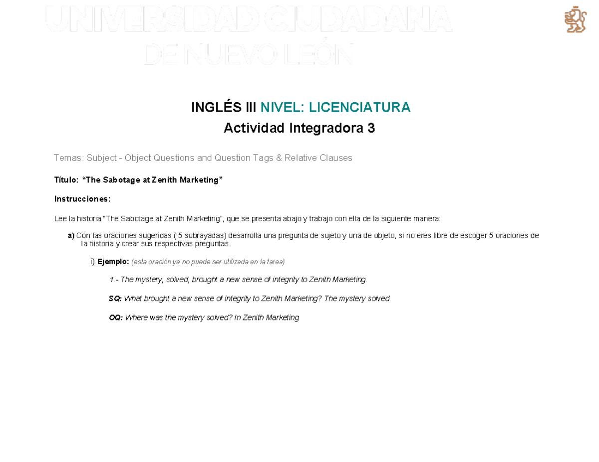 Actividad Integradora 3 PLIC3 - INGLÉS III NIVEL: LICENCIATURA ...