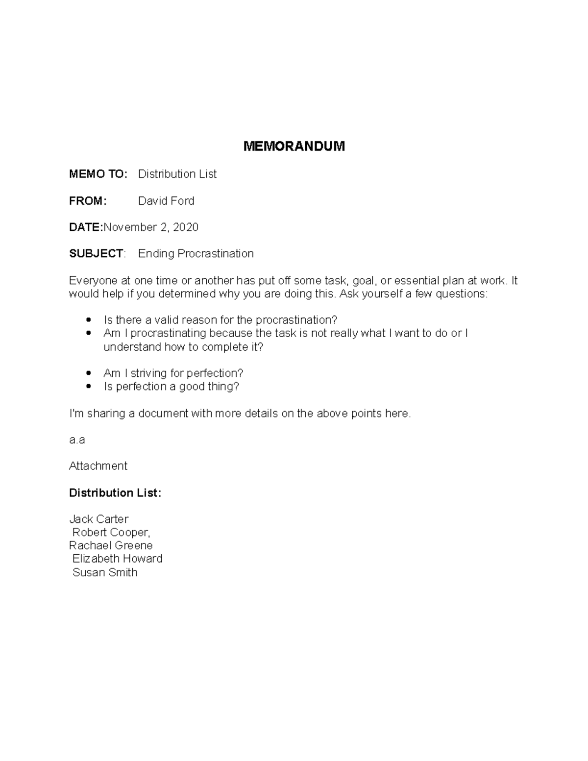 Complete Memo - MEMORANDUM MEMO TO: Distribution List FROM: David Ford ...