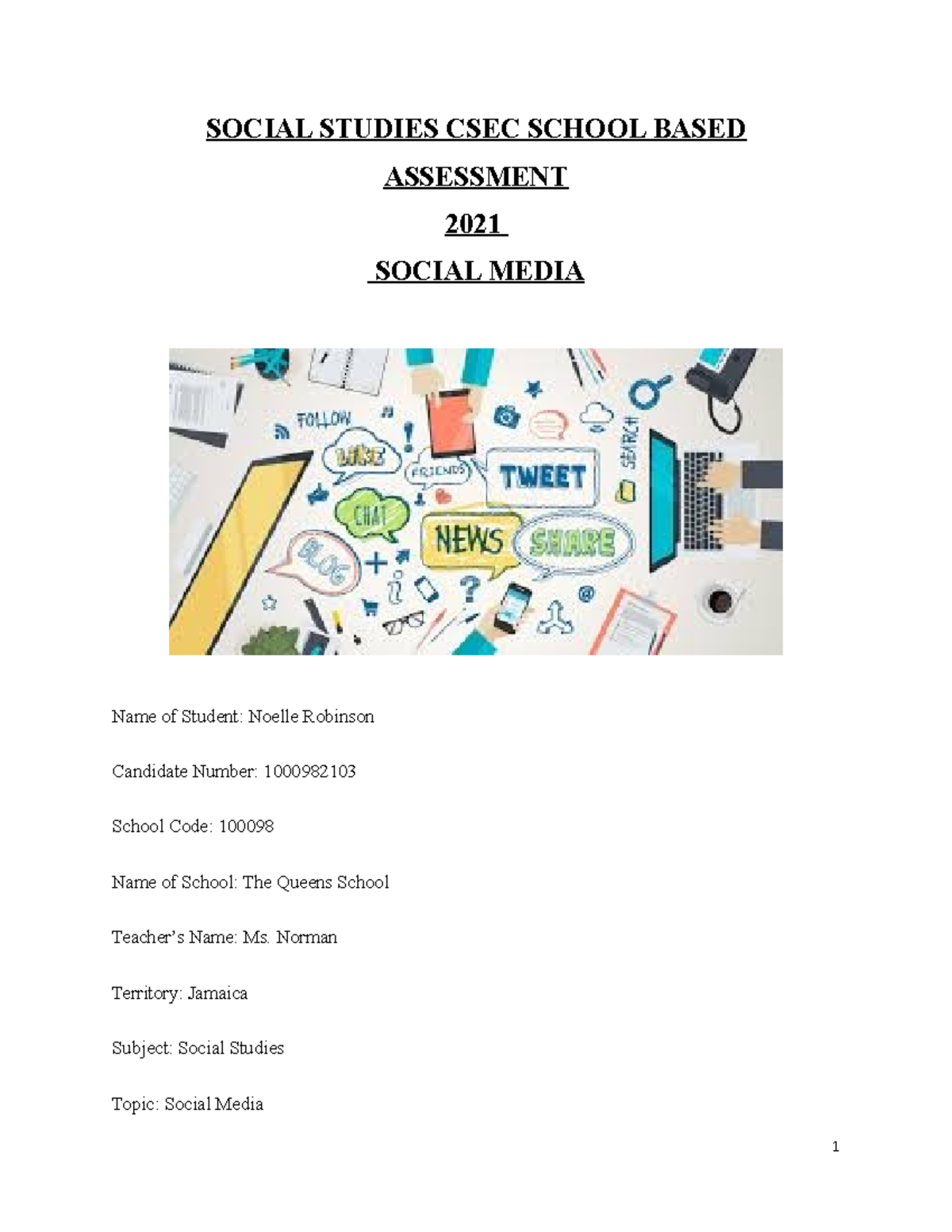 Noelle Robinson Social Studies Sba - SOCIAL STUDIES CSEC SCHOOL BASED ...